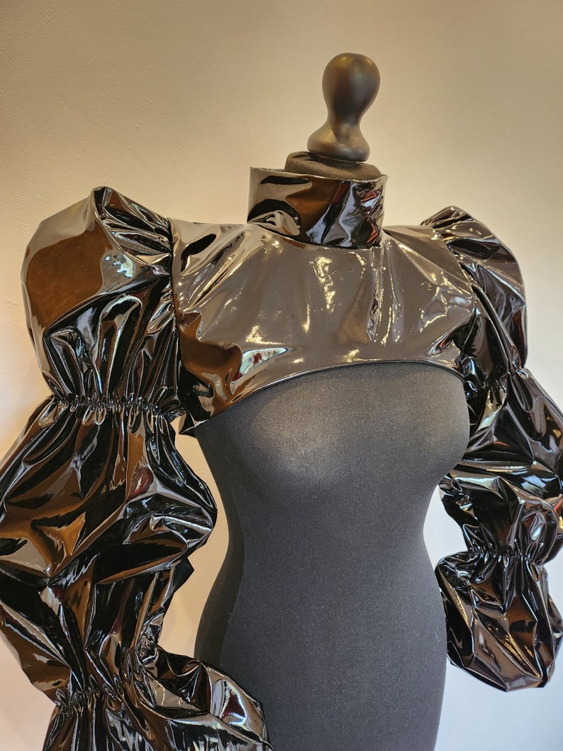 Pvc Puff Sleeve Jacket Cropped Top Open Back Festival Clubbing Rave ...