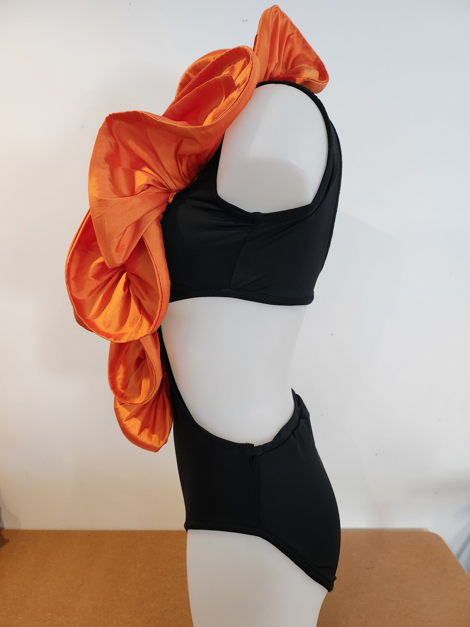 New Adult Dance Costume Leotard Orange Taffeta Ruffle 3d Detail ...