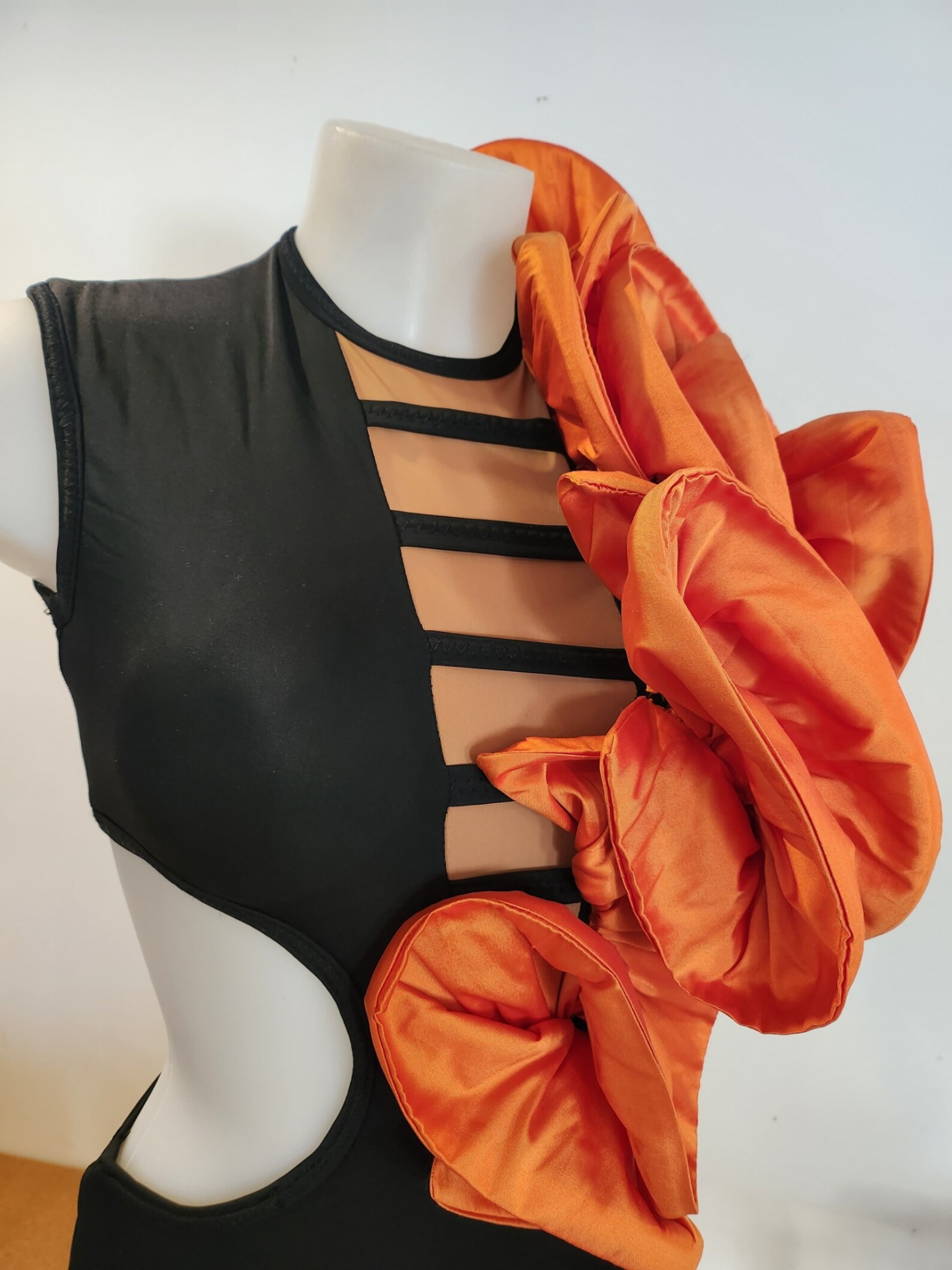 New Adult Dance Costume Leotard Orange Taffeta Ruffle 3d Detail ...