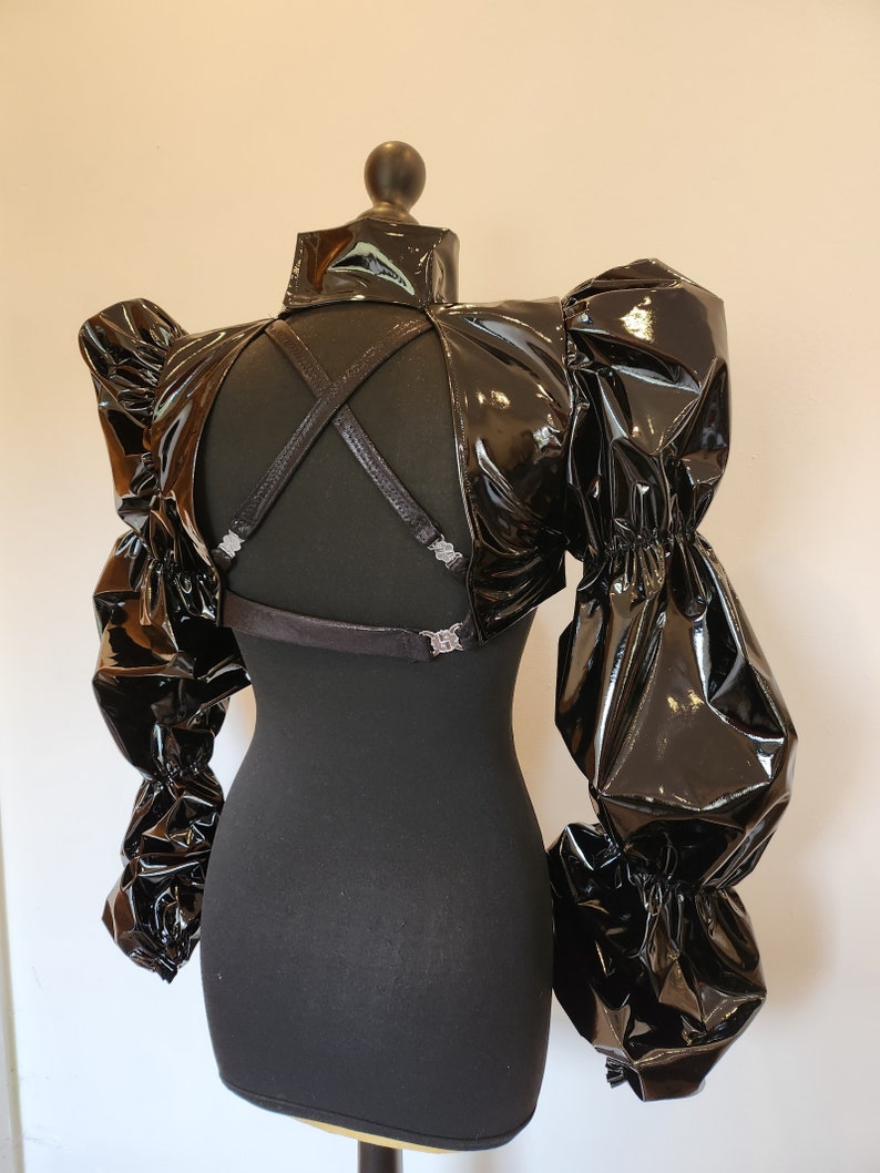 Pvc Puff Sleeve Jacket Cropped Top Open Back Festival Clubbing Rave ...