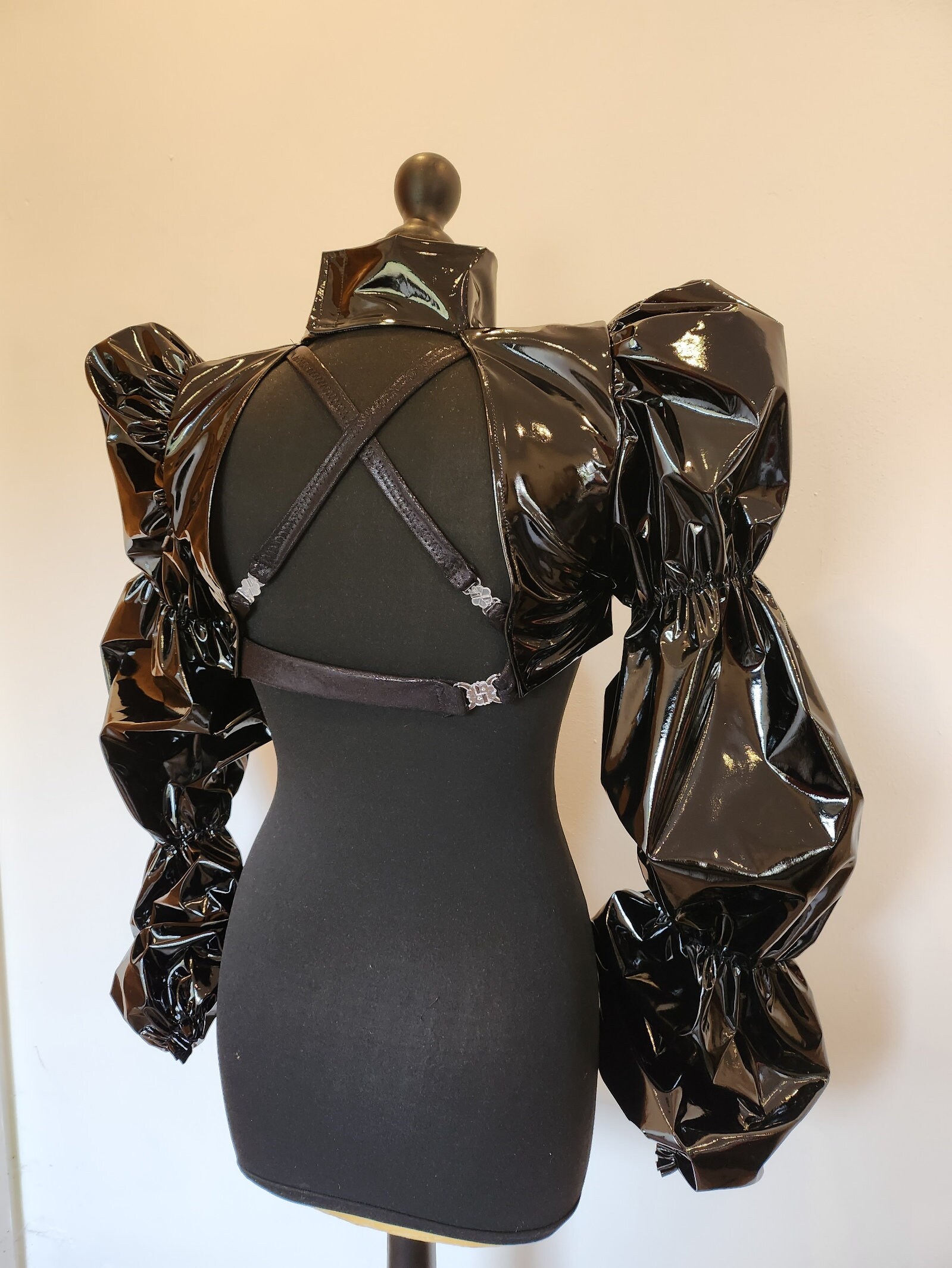 Pvc Puff Sleeve Jacket Cropped Top Open Back Festival Clubbing Rave ...