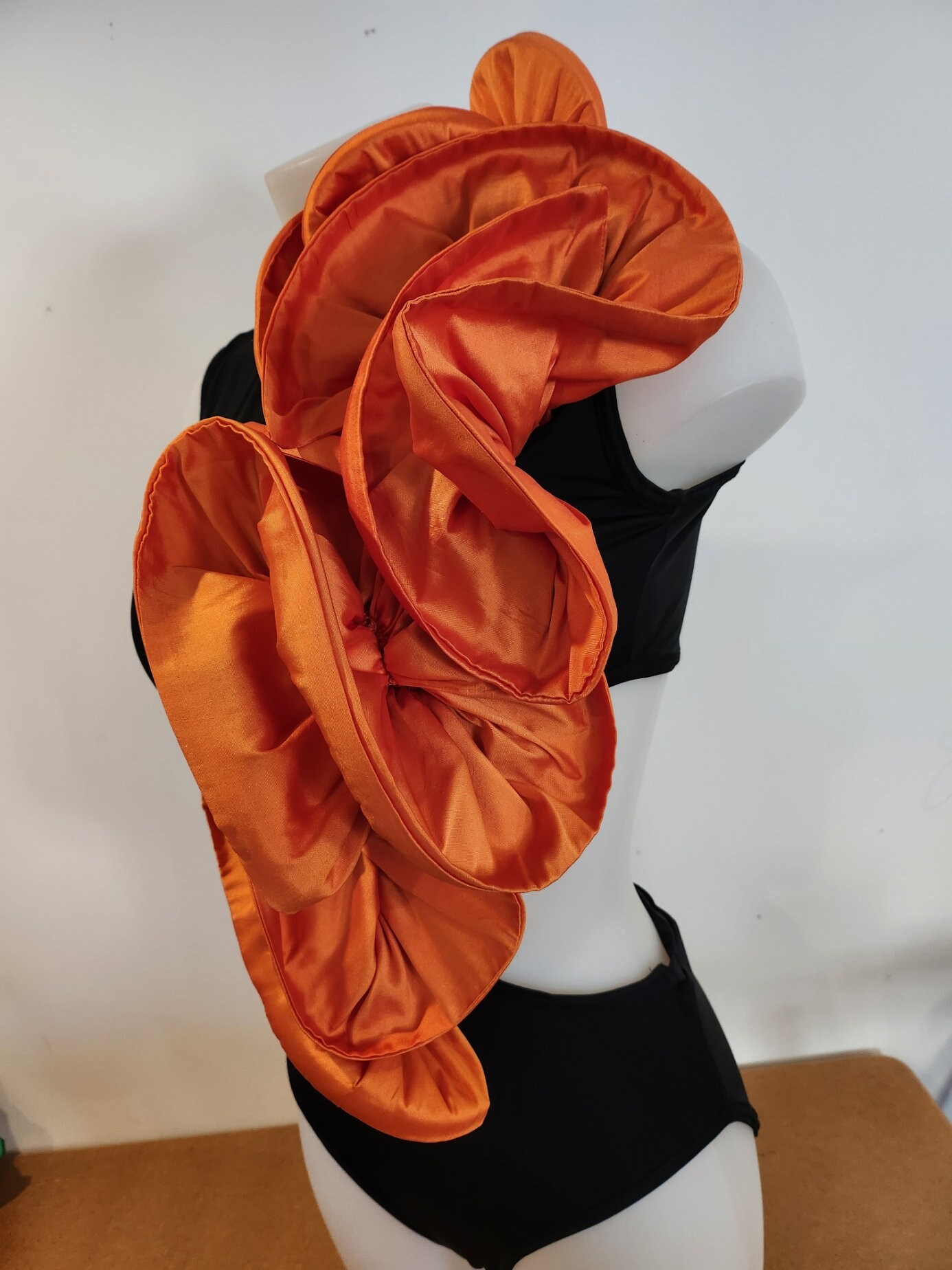 New Adult Dance Costume Leotard Orange Taffeta Ruffle 3d Detail ...