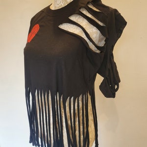 Handmade Black T-shirt & Shorts Set: Red Heart Print, Cut Fringe - Etsy
