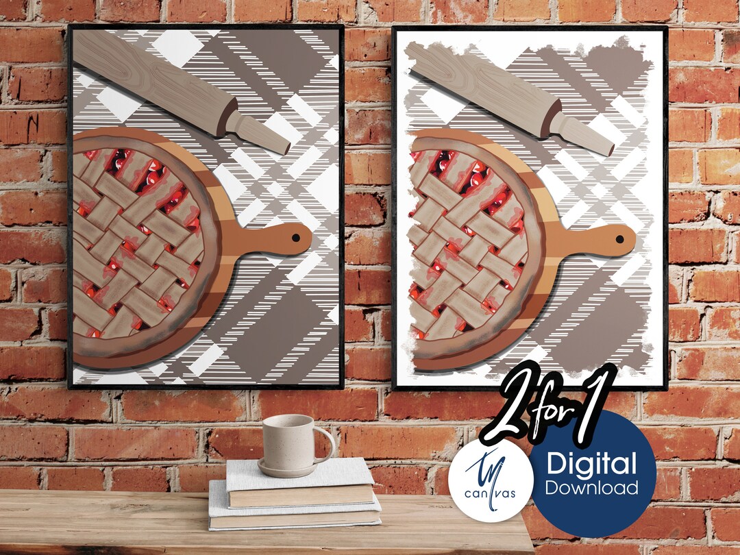 Cherry Pie Printable Posters, Set of 2 Dessert Printable Wall Art ...