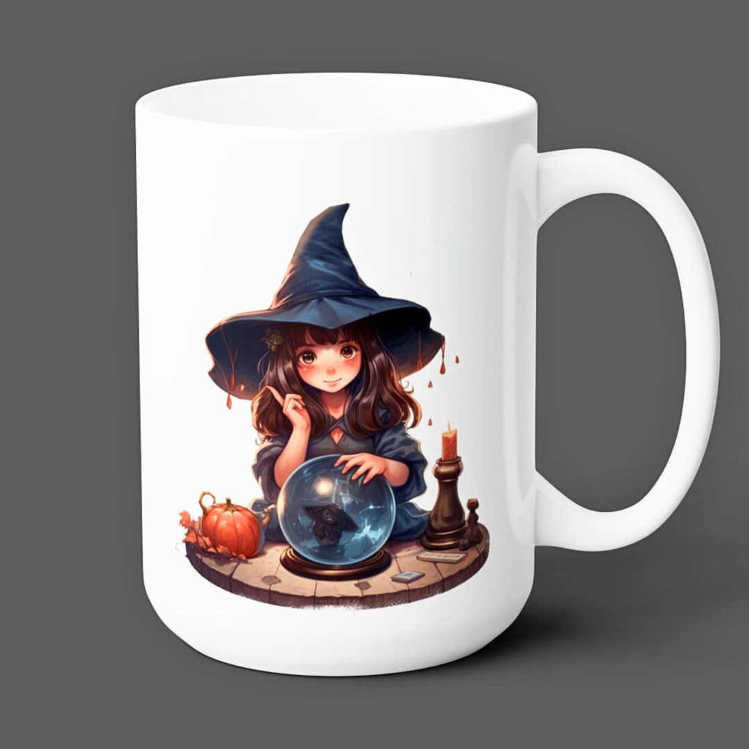 Cute Witch With Crystal Ball Mug, Ceramic Witchy Mug, Gift for Witches ...