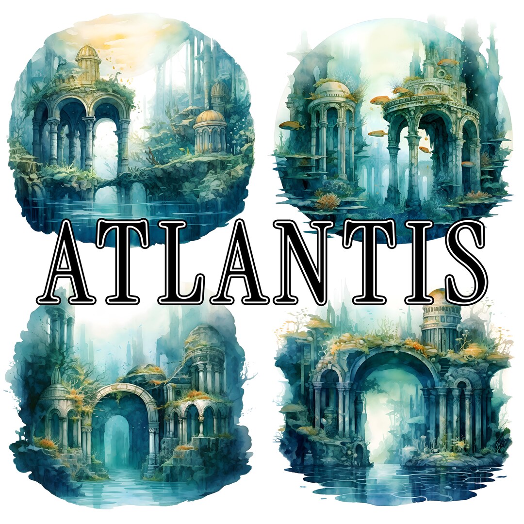 Set of 4 Atlantis Watercolor Paintings Fantasy Wall Art Underwater City ...