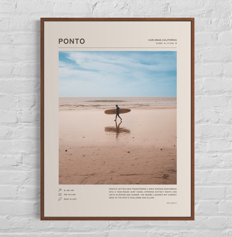 Ponto Surf Spot Print - San Diego Coastal Art, Carlsbad Beach, Surfer ...