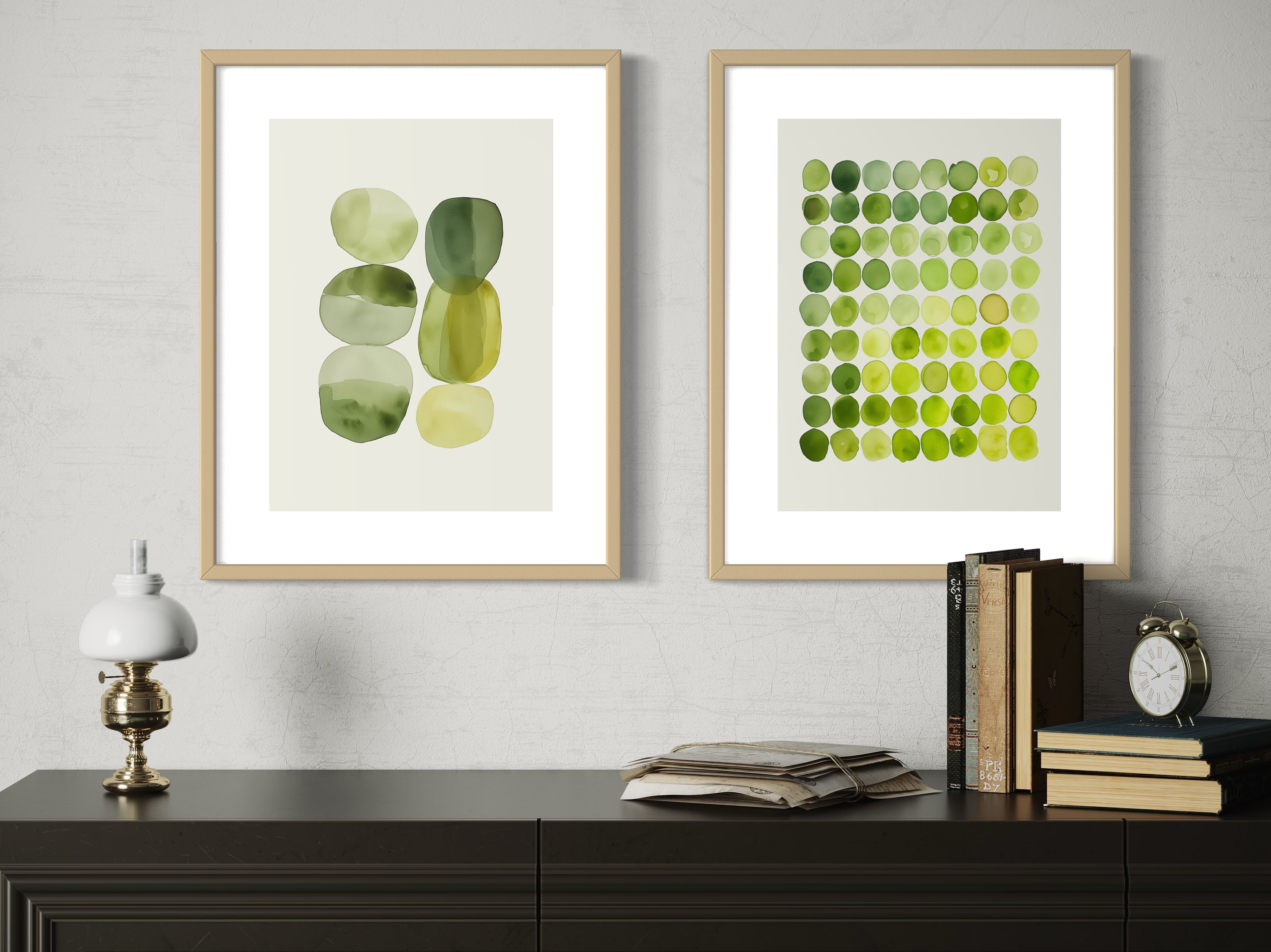 Olive Green Abstract Art Set - Instant Download Print Watercolor Brush ...