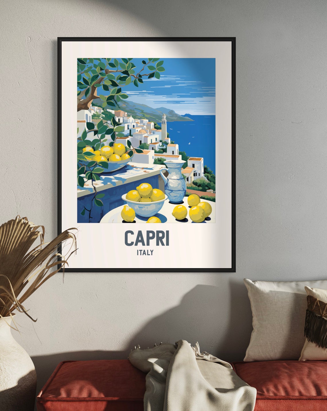 Capri Lemons Print - Italy Travel Poster, Vintage Style Mediterranean ...