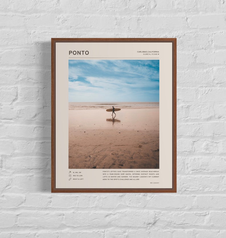 Ponto Surf Spot Print San Diego Coastal Art, Carlsbad Beach, Surfer ...