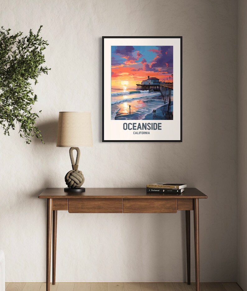 Oceanside Pier Art Print - California Beach Scene Poster, Retro Surf ...