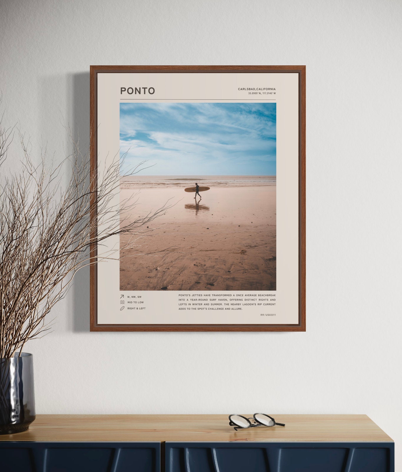 Ponto Surf Spot Print San Diego Coastal Art, Carlsbad Beach, Surfer ...
