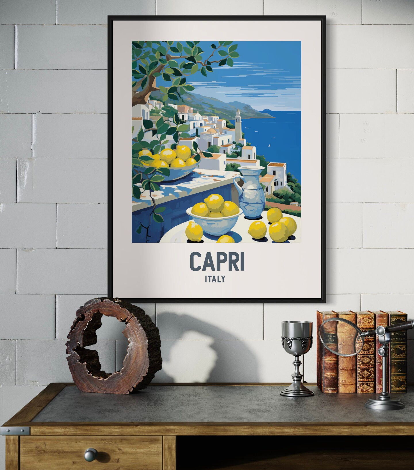 Capri Lemons Print - Italy Travel Poster, Vintage Style Mediterranean ...
