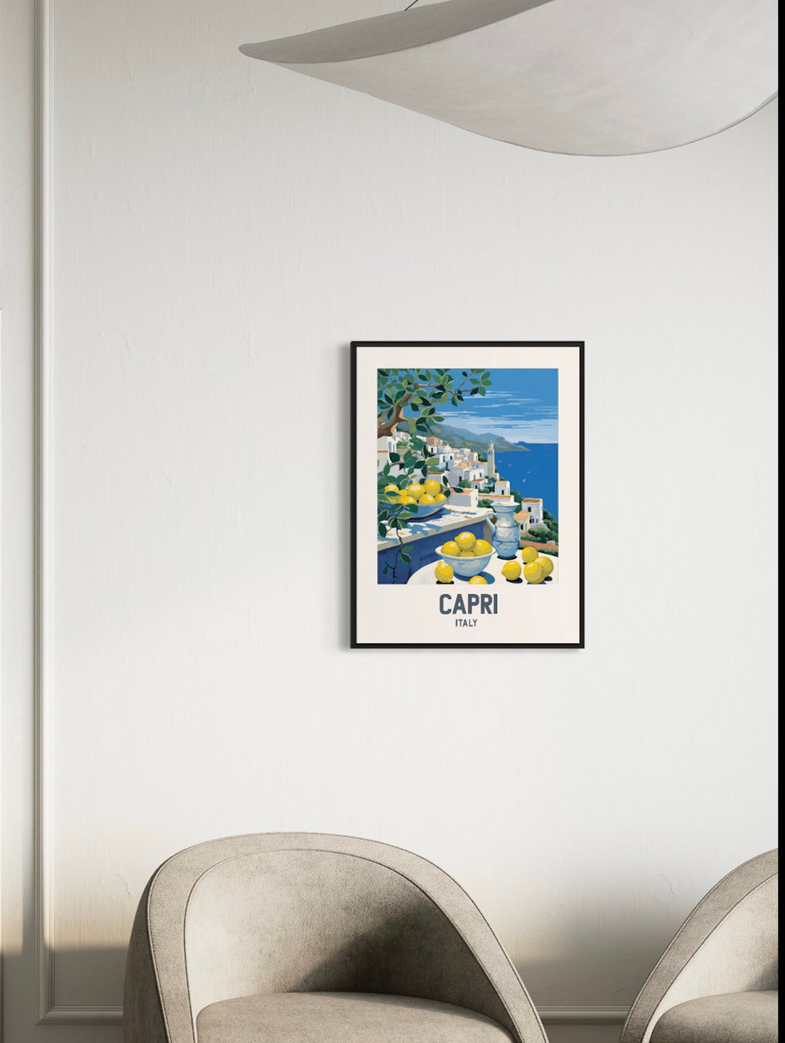 Capri Lemons Print - Italy Travel Poster, Vintage Style Mediterranean ...