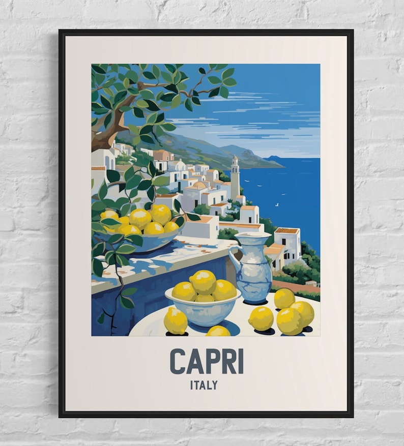 Capri Lemons Print - Italy Travel Poster, Vintage Style Mediterranean ...