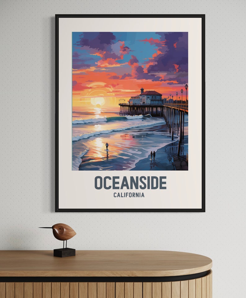Oceanside Pier Art Print - California Beach Scene Poster, Retro Surf ...