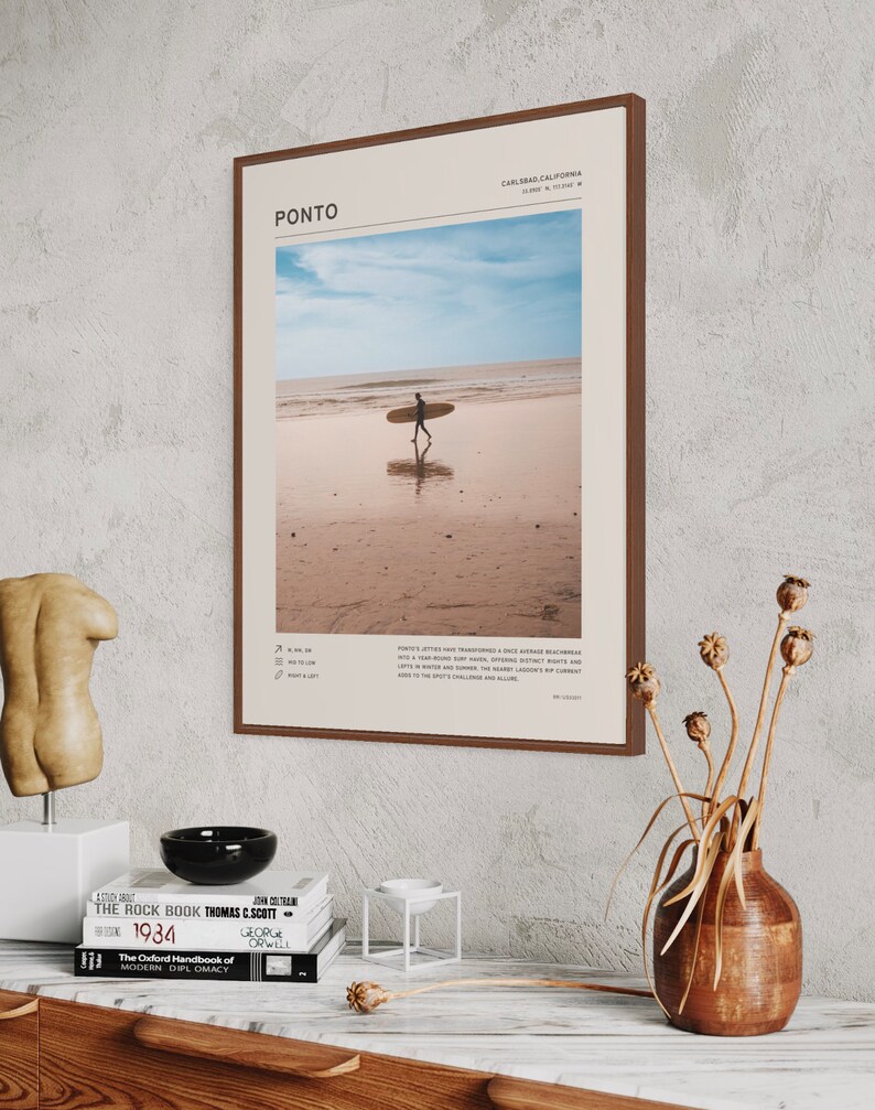 Ponto Surf Spot Print - San Diego Coastal Art, Carlsbad Beach, Surfer ...