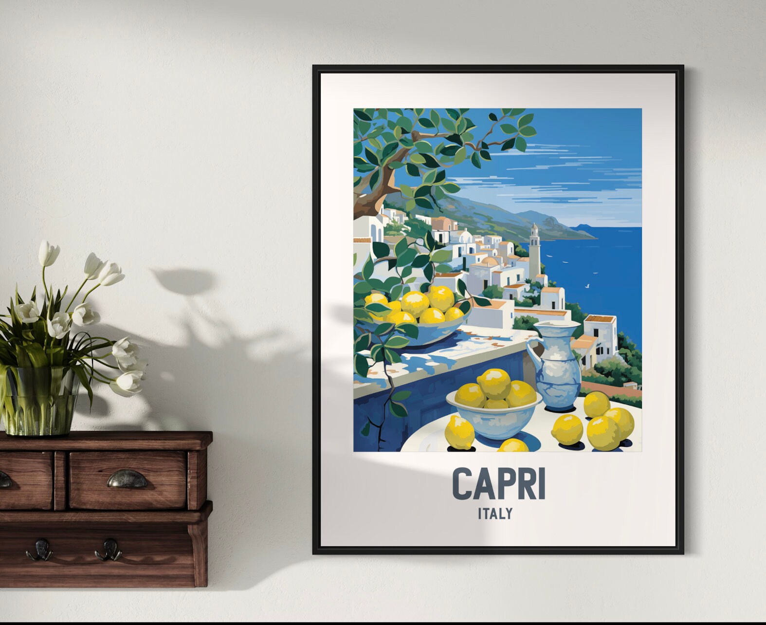 Capri Lemons Print - Italy Travel Poster, Vintage Style Mediterranean ...