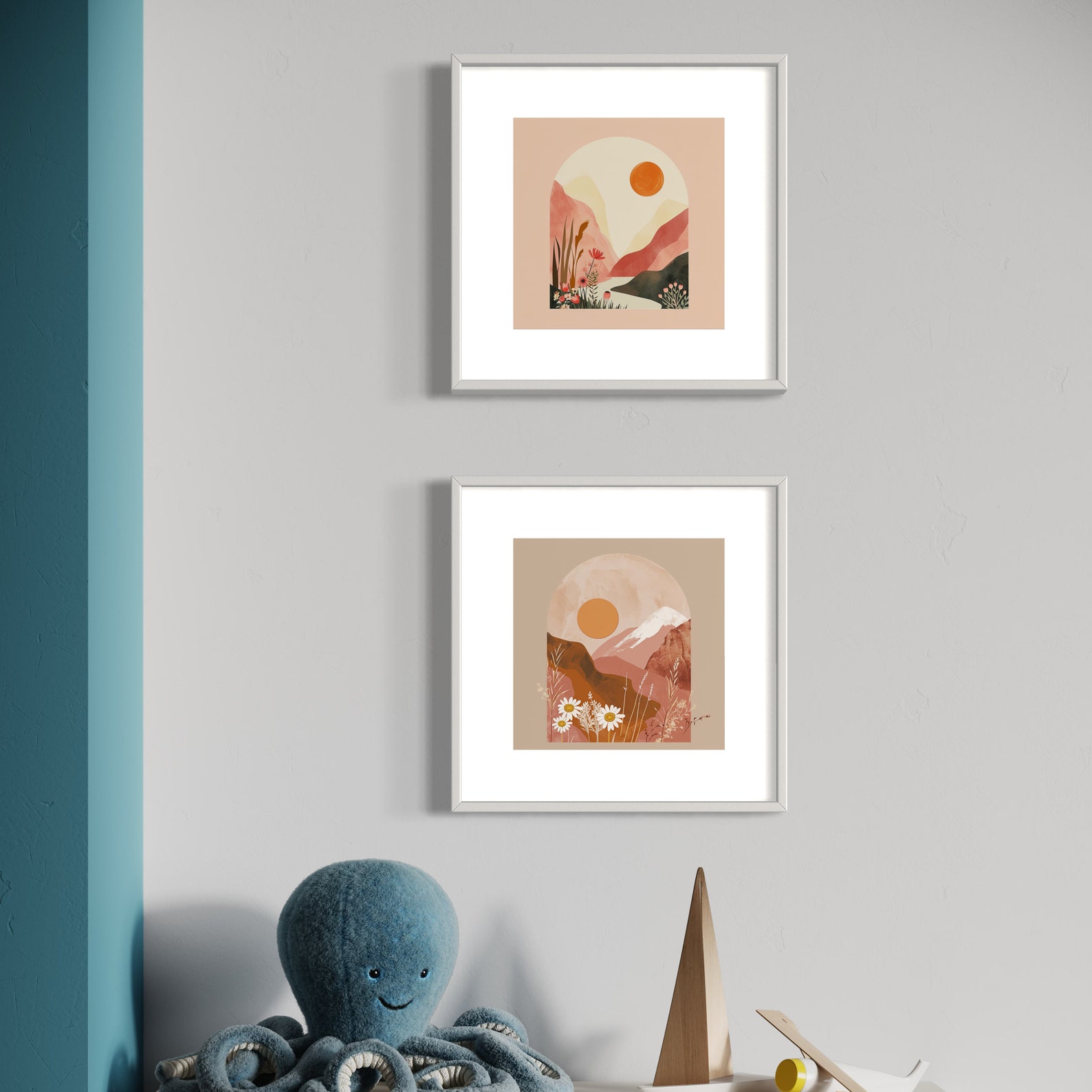 Amber Meadows Square Print Series of 12 Boho Mountains Rivers Flowers ...