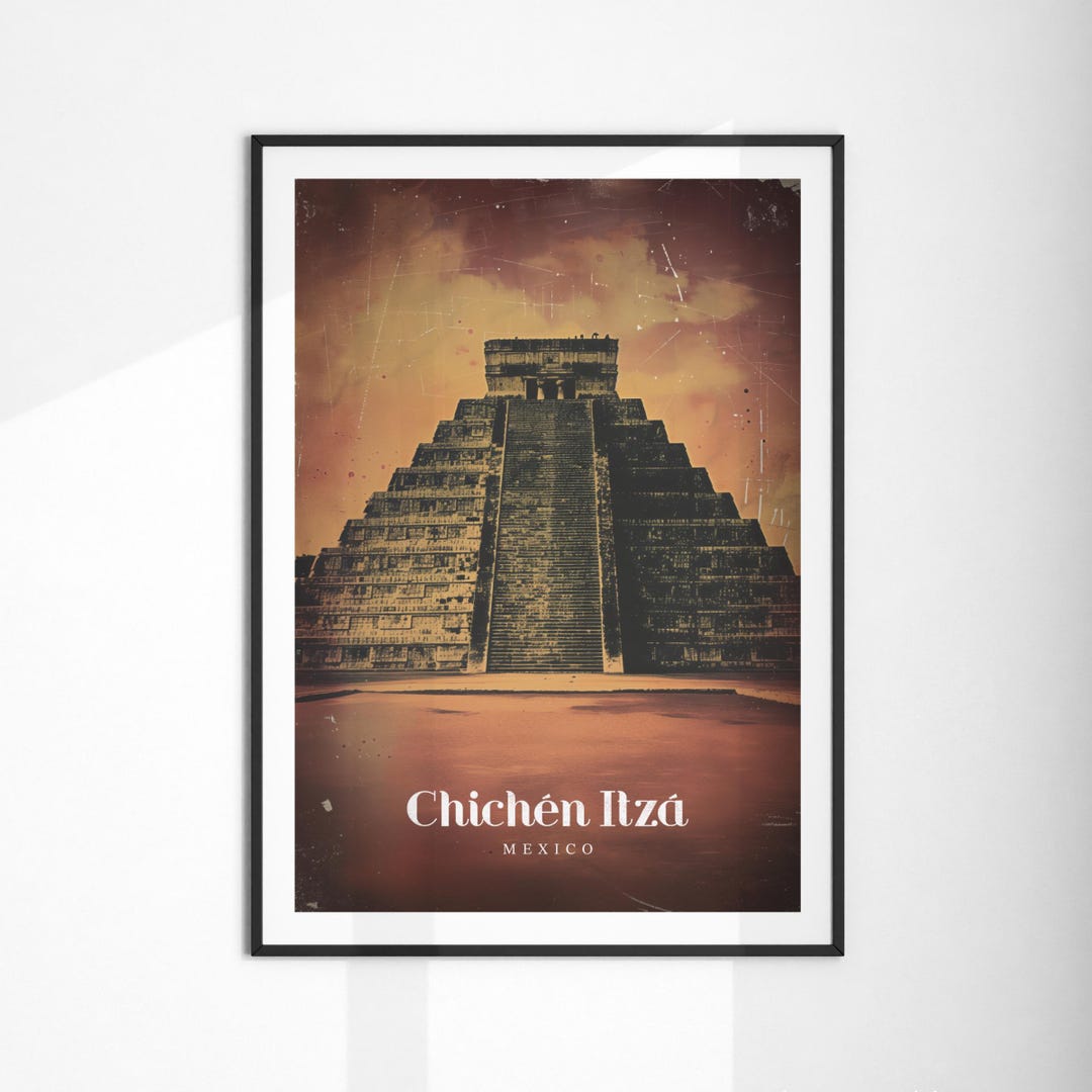 Chichen Itza Vintage Travel Poster Mexico Travel Art Print Retro Wall ...