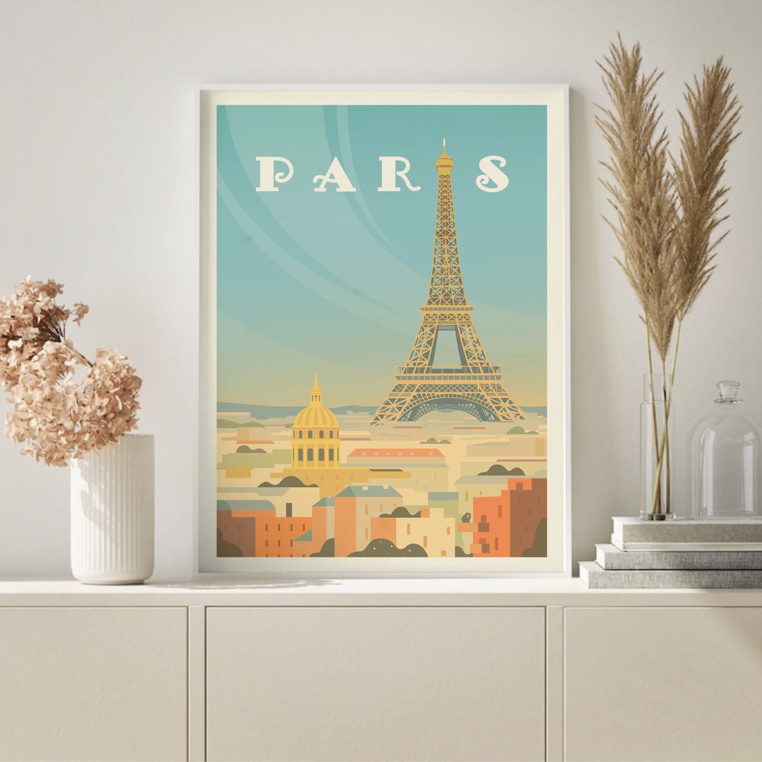 Retro Paris Travel Poster, Vintage City Art, PRINTABLE Retro Wall Art ...