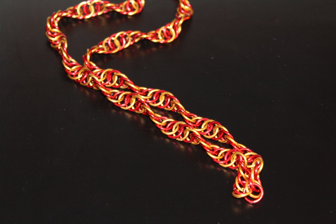 Red and Gold Chainmail Spiral Weave Necklace - Etsy