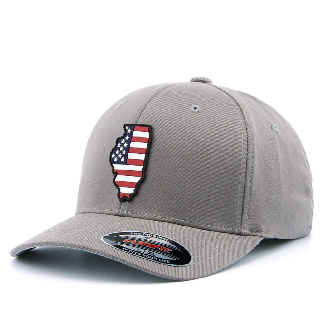 Illinois Map USA Flag Fitted Cap Illinois Gift for Men and Women USA ...