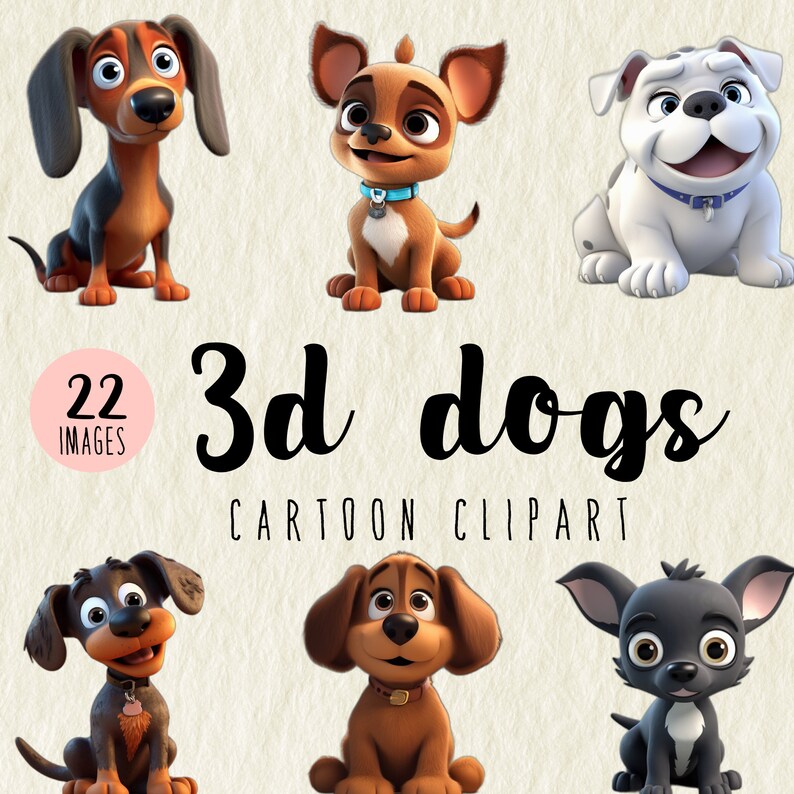 3D Dogs Clipart 22 High-quality Images Digital Artwork Animated Dogs ...