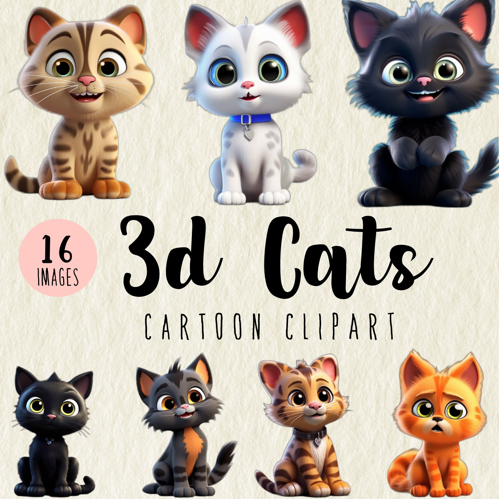 3D Cats Clipart 16 High-quality Images Digital Artwork Animated Cats ...