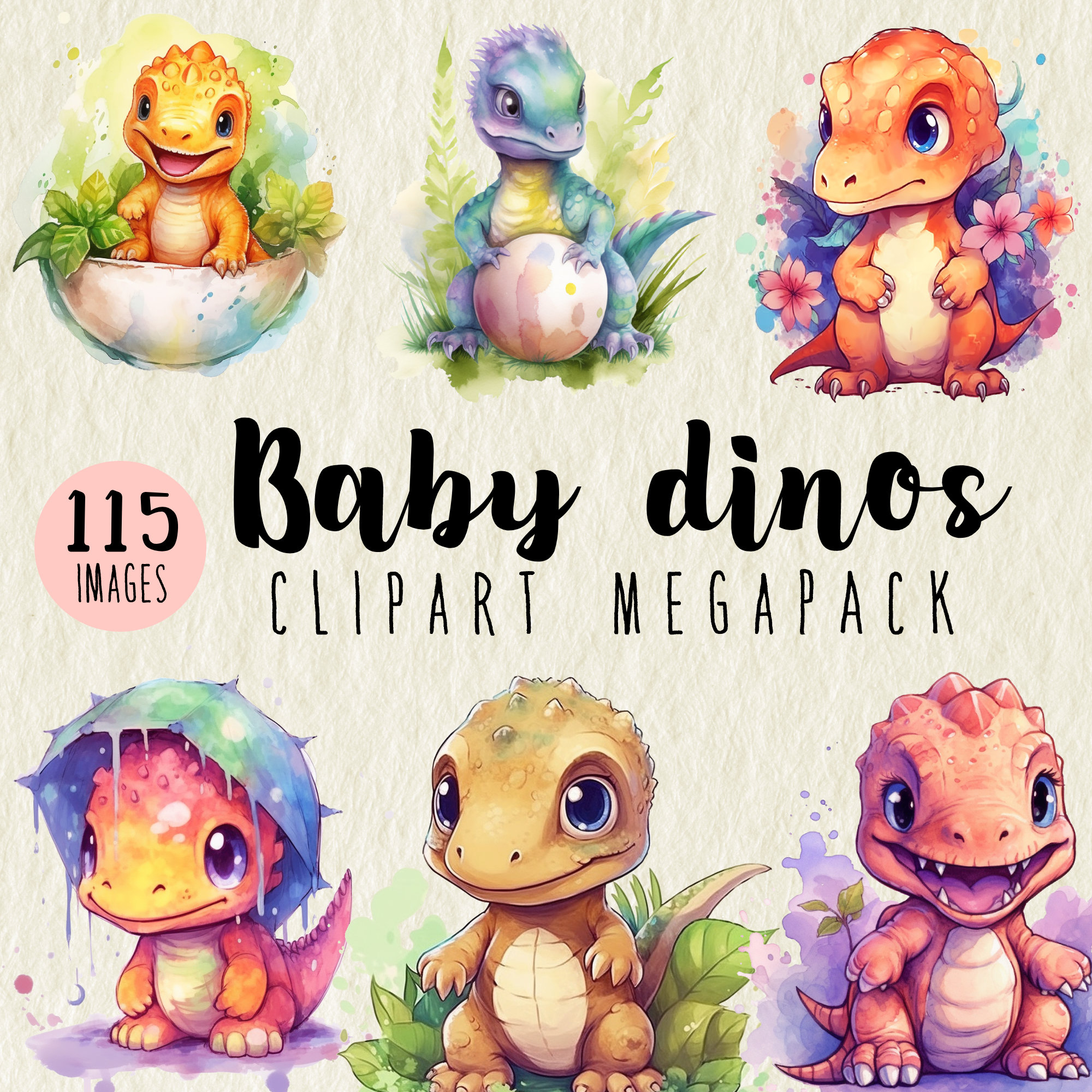 Baby Dinosaurs Dinos Watercolor Clipart Bundle 115 Images - Etsy