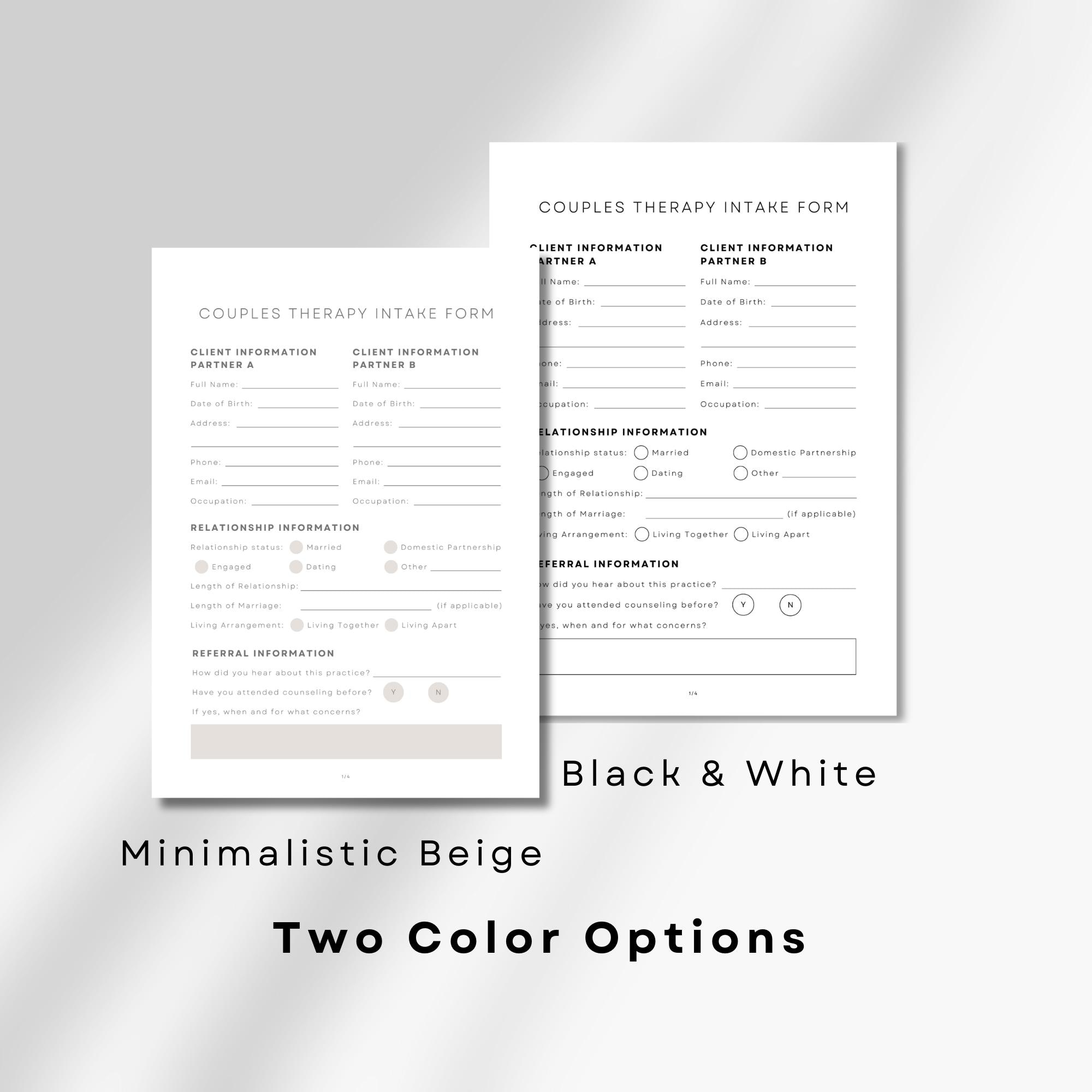 Couples Therapy Intake Form, Printable Marriage Counseling Forms ...