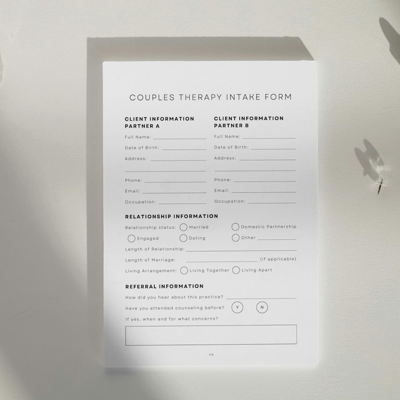 Couples Therapy Intake Form, Printable Marriage Counseling Forms ...