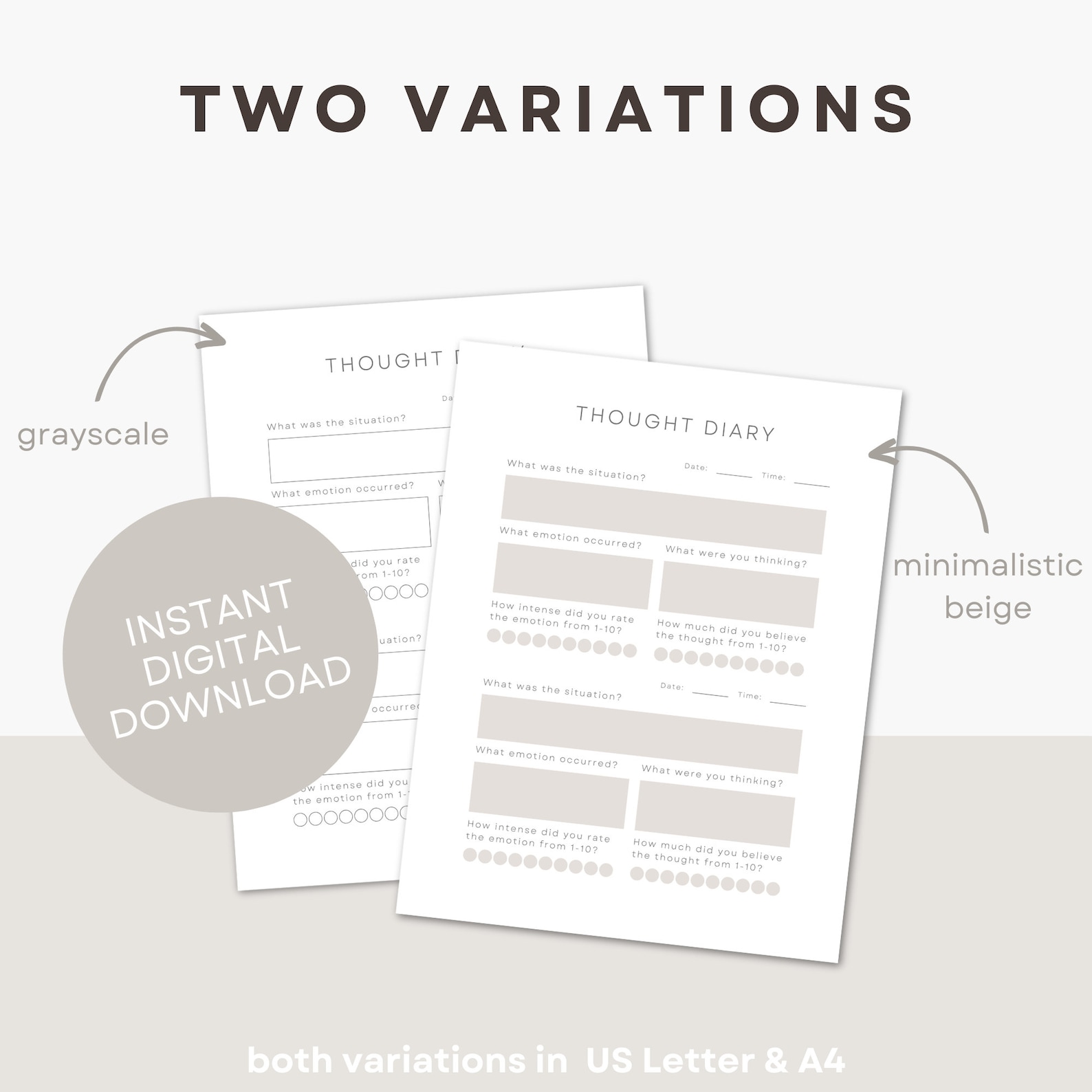 Thought Diary and Thought Evaluation CBT Worksheets Self-reflection ...