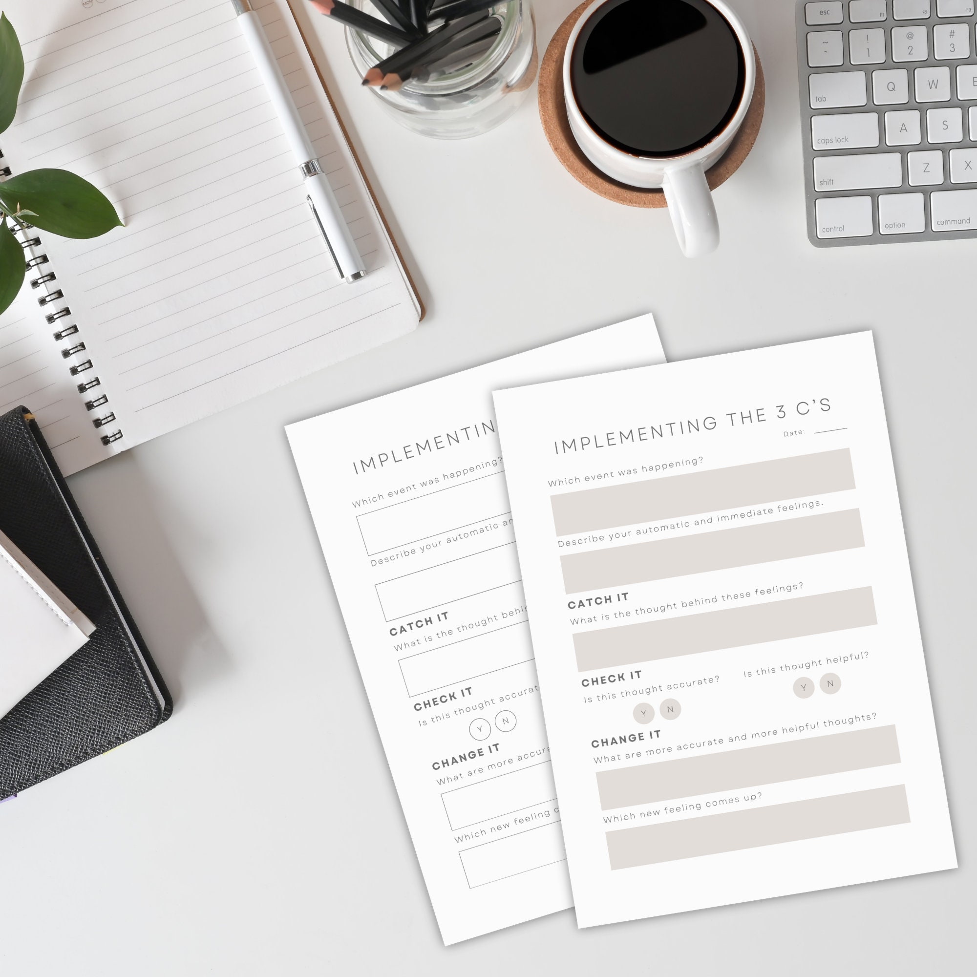 Printable CBT 3 C's Cognitive Therapy Worksheet and Poster Set Therapy ...