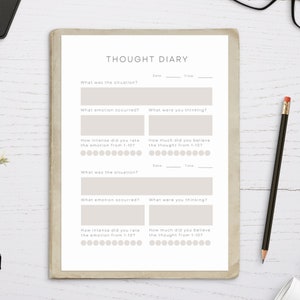 Thought Diary and Thought Evaluation CBT Worksheets Self-reflection ...