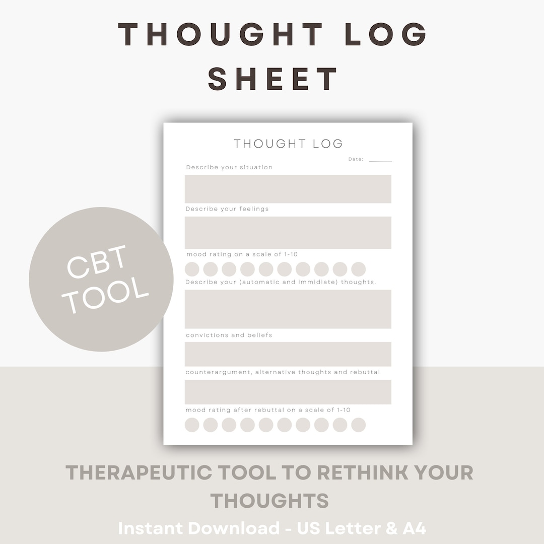 Thought Record Worksheet Cbt Therapist Tool Mental Health Therapy ...
