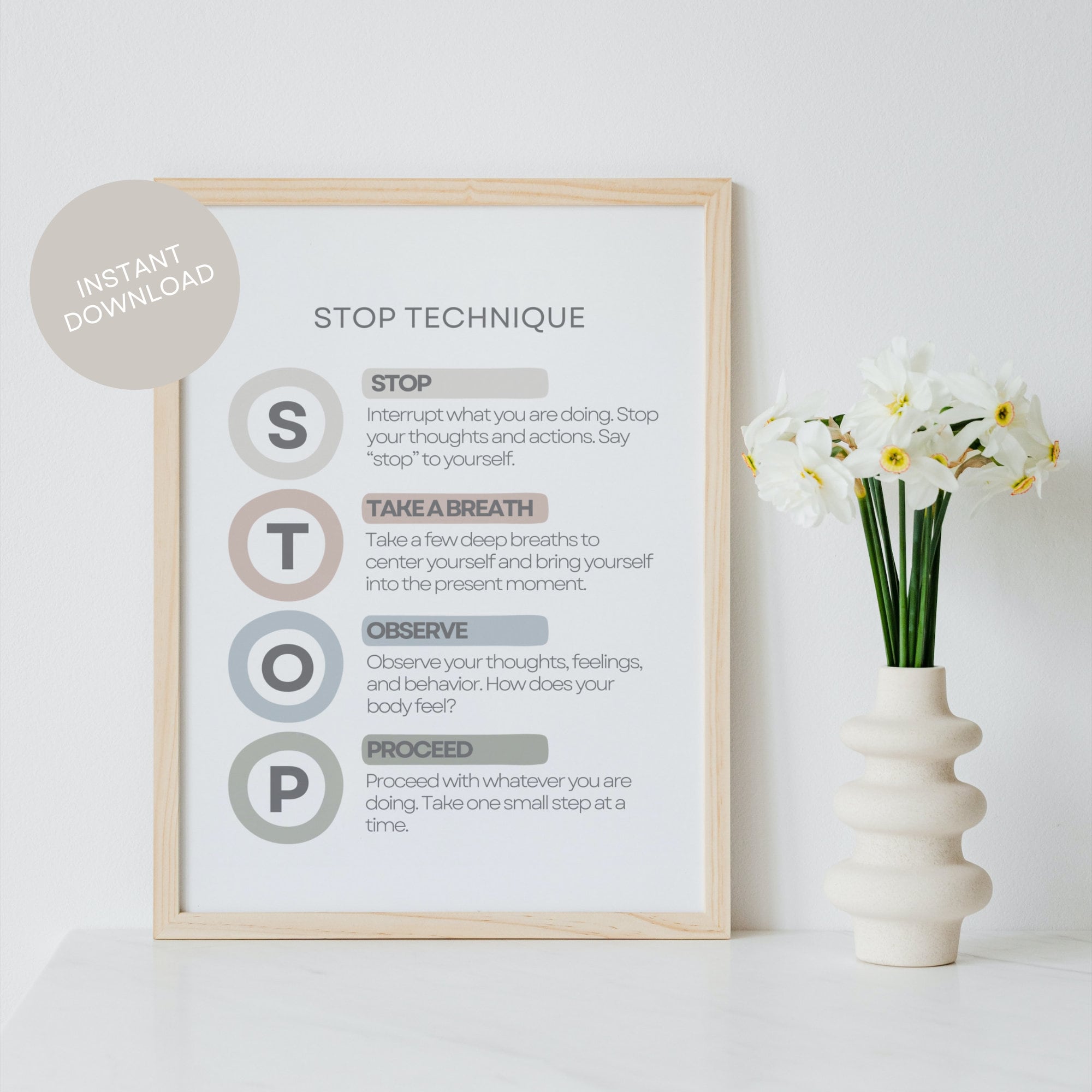 DBT Stop Technique Psychology Poster Printable Gift for Therapist ...