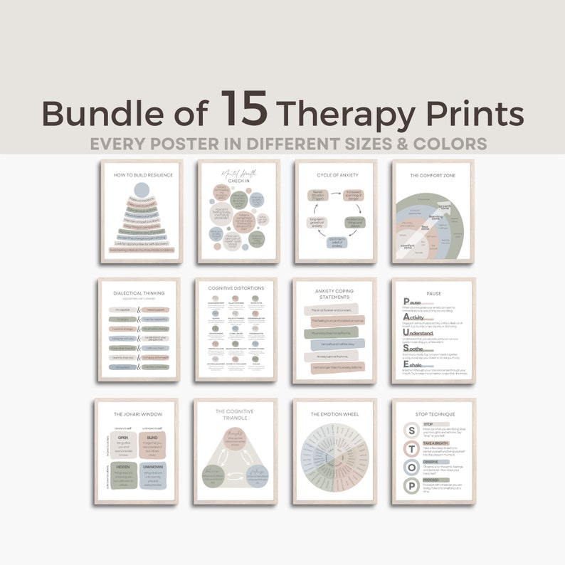 Therapy Posters Bundle Printable Therapist Signs CBT Psychology Wall ...