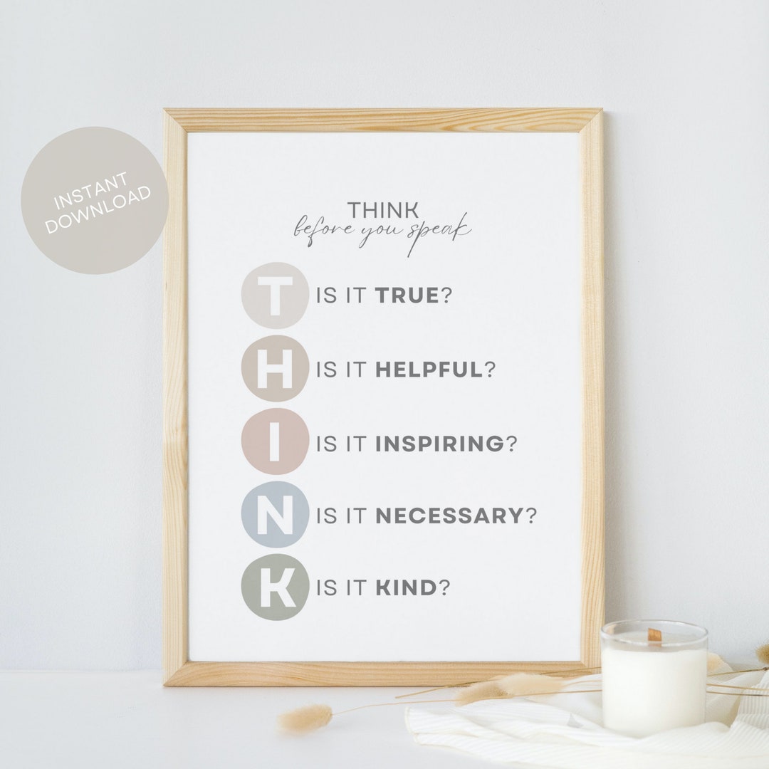 Think Before You Speak Poster Printable Poster School Counselor ...