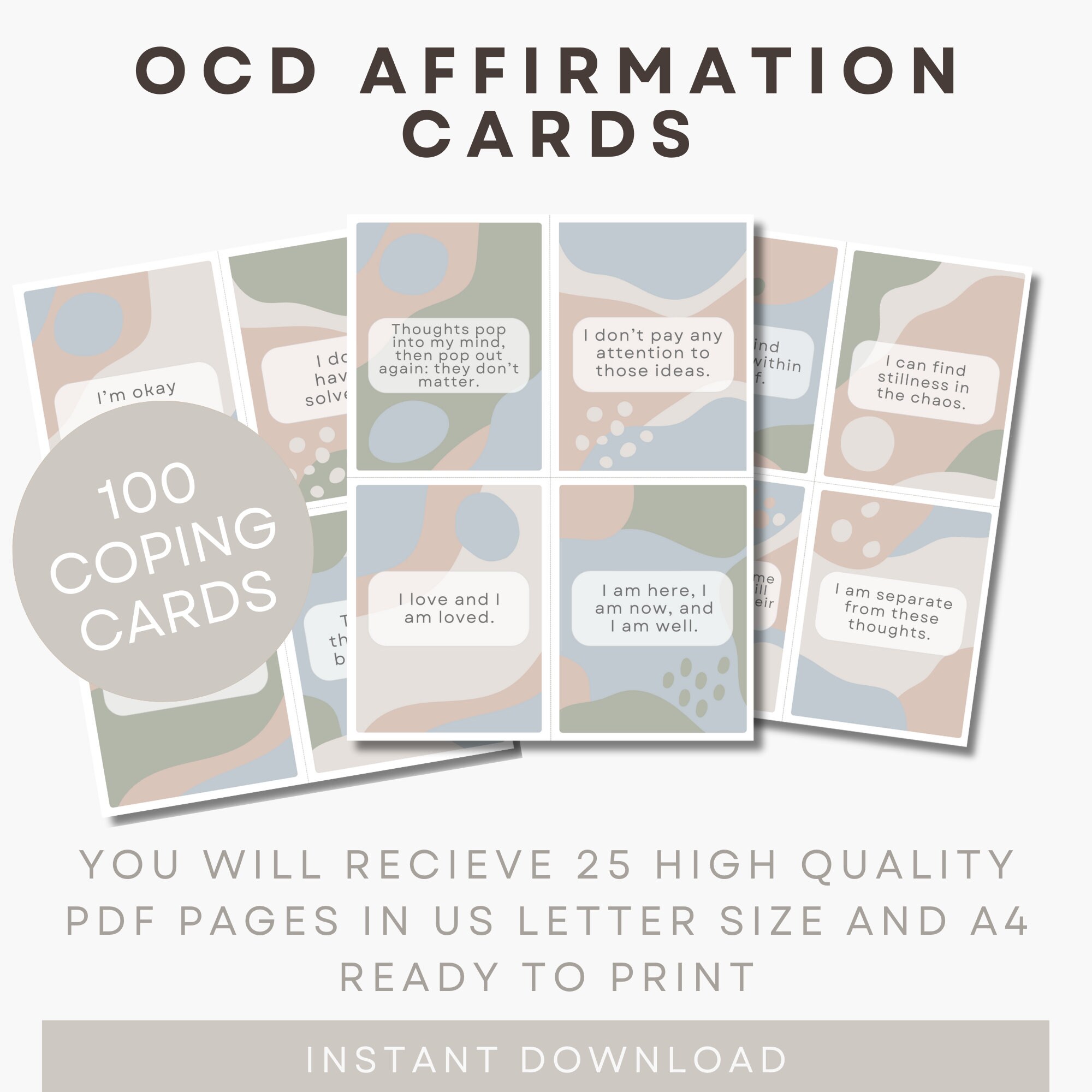 Printable Adult Ocd Coping Skill Cards, Obsessive Compulsive Psychology ...