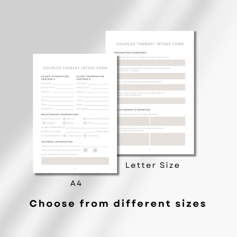 Couples Therapy Intake Form, Printable Marriage Counseling Forms ...