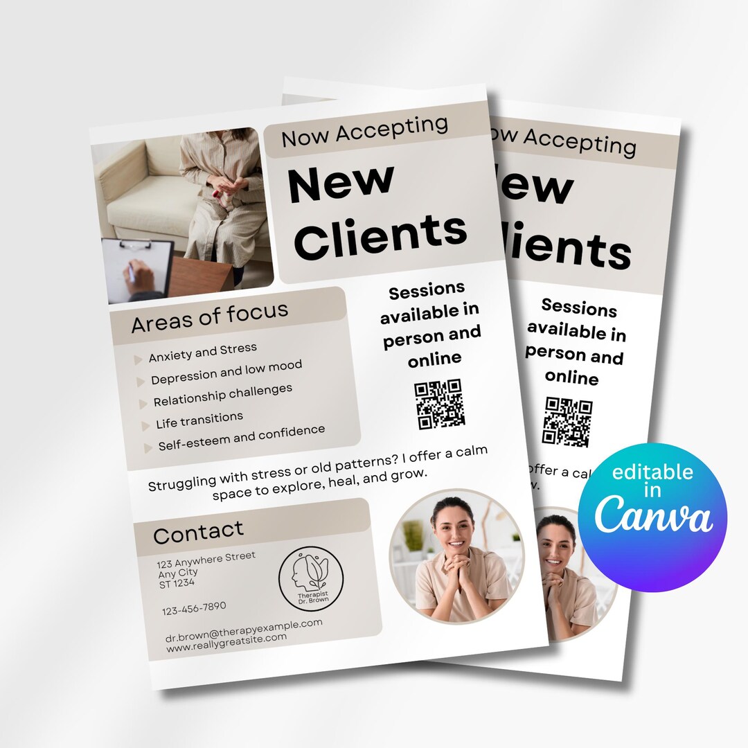 Now Accepting New Clients Flyer for Mental Health Therapists ...