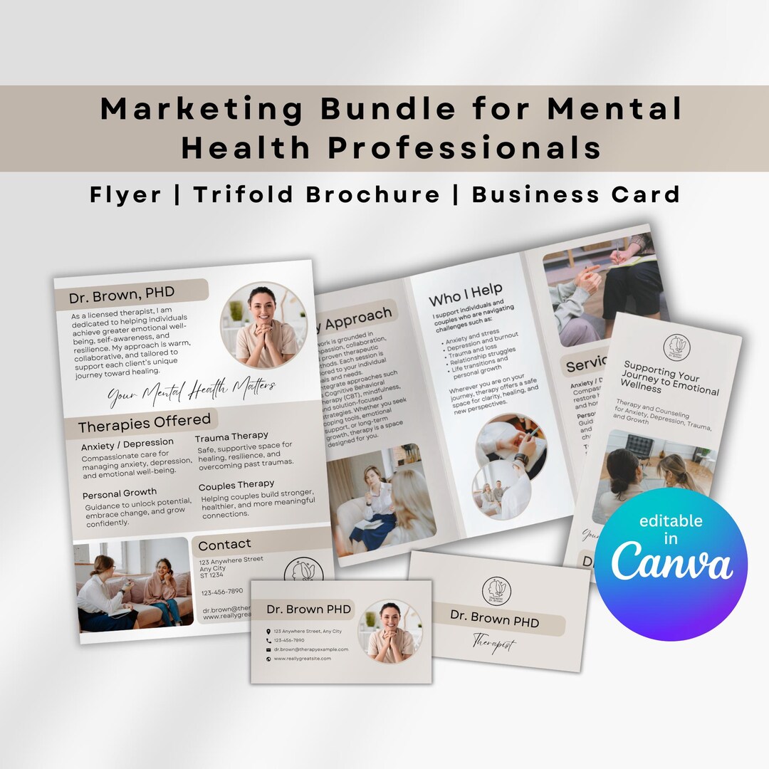 Therapist Flyer and Brochure Bundle, Mental Health Marketing Set ...