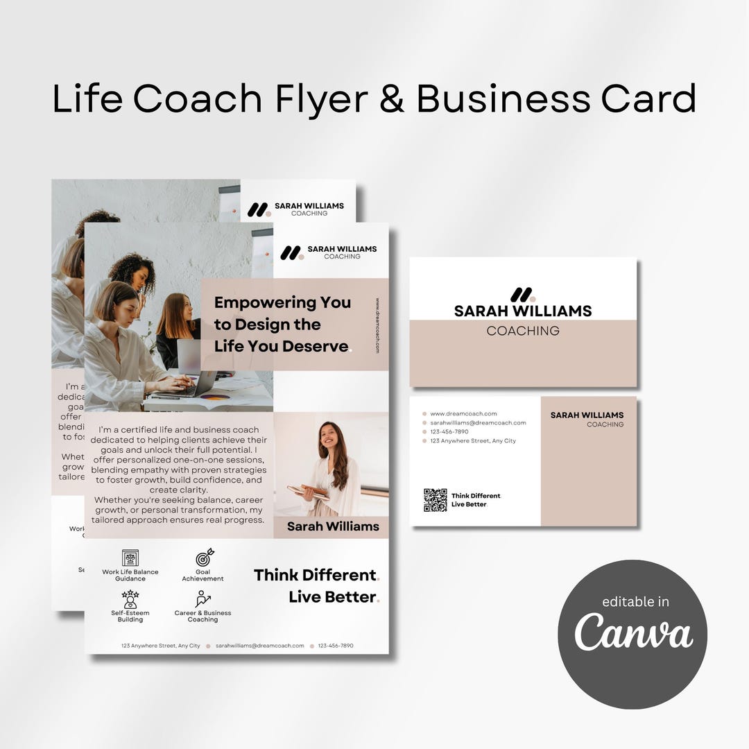 Life Coach Flyer & Business Card Template: Editable Canva Templates for ...