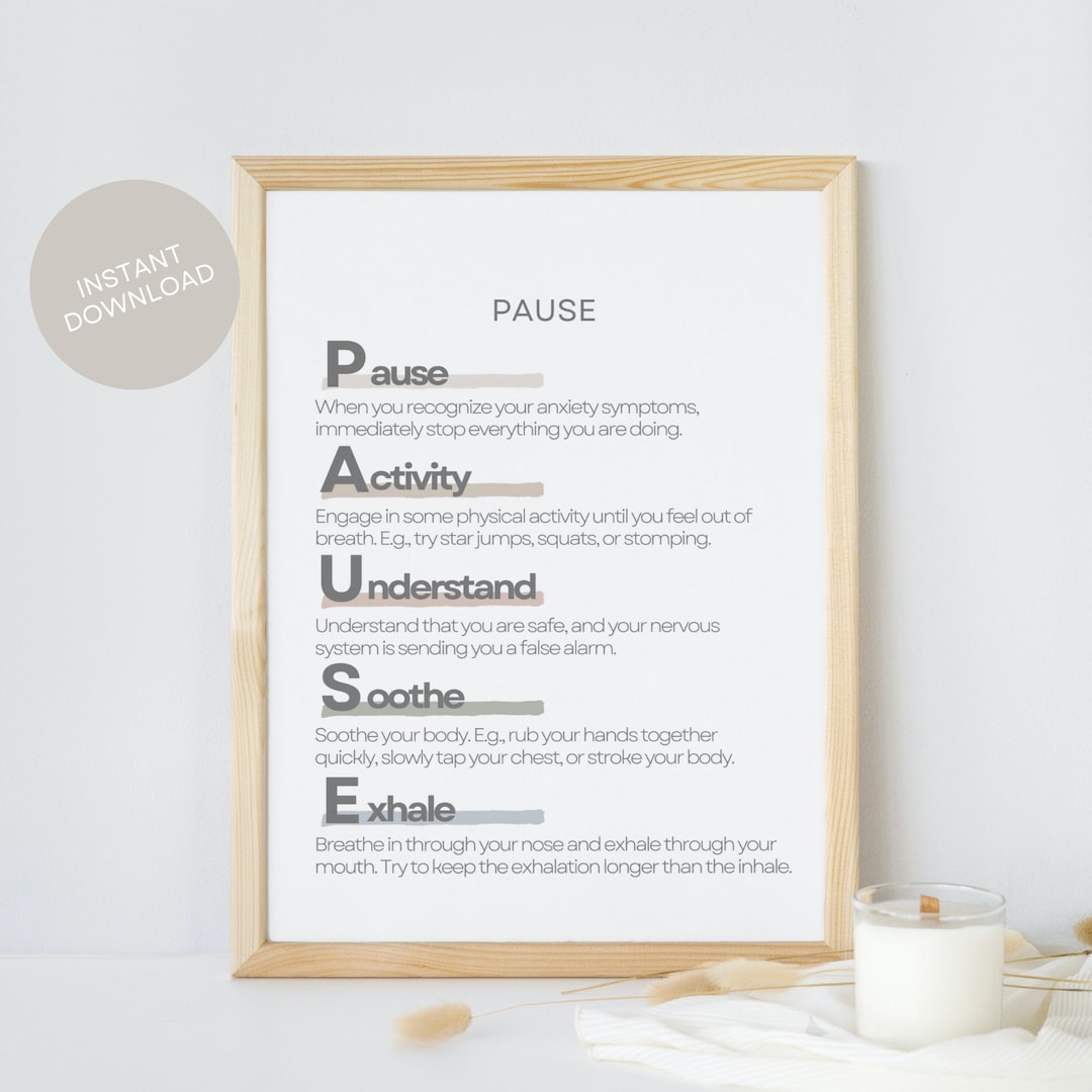 Pause Technique Poster, Pause for Panic Print, Stress and Anxiety ...