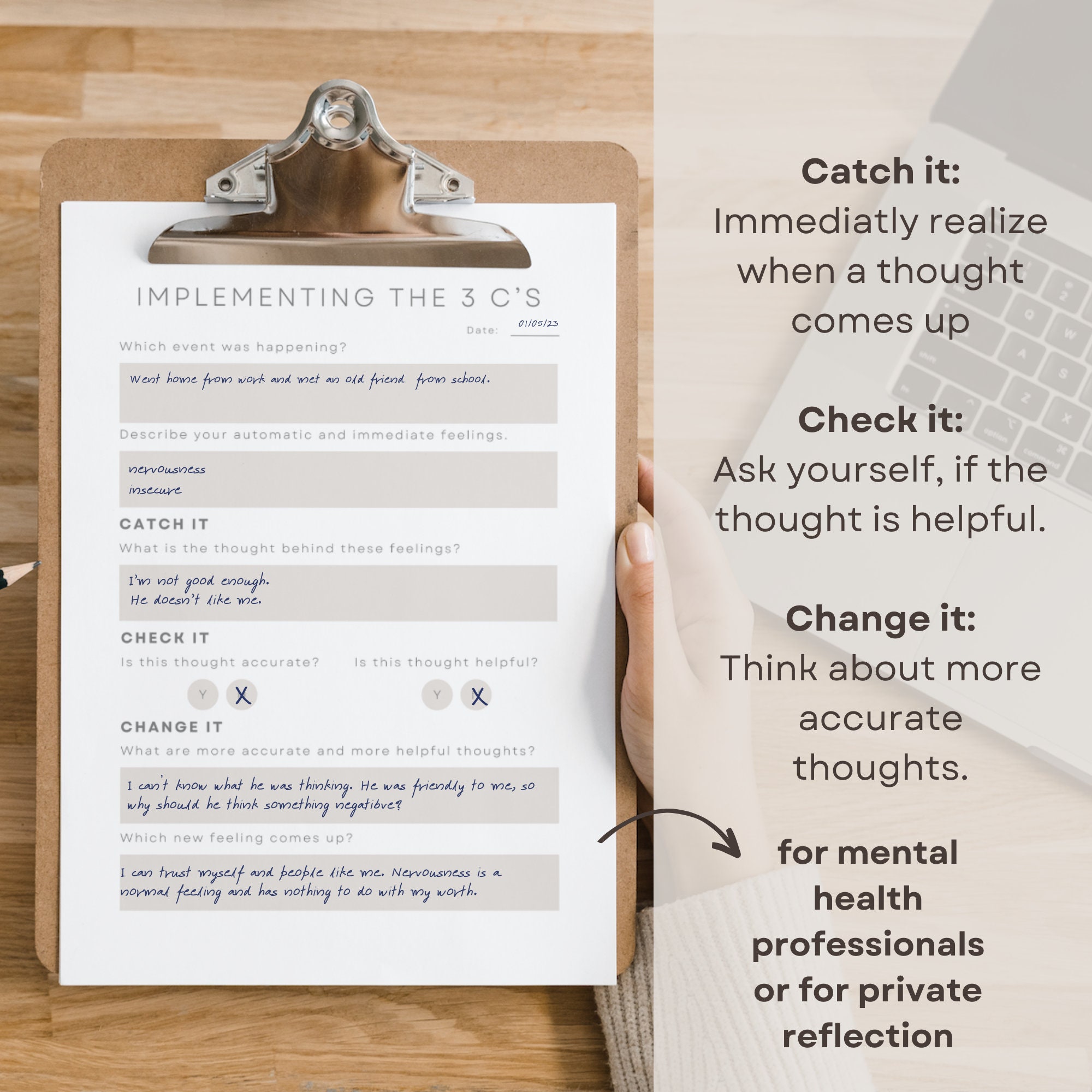Printable CBT 3 C's Cognitive Therapy Worksheet Therapy Tool ...
