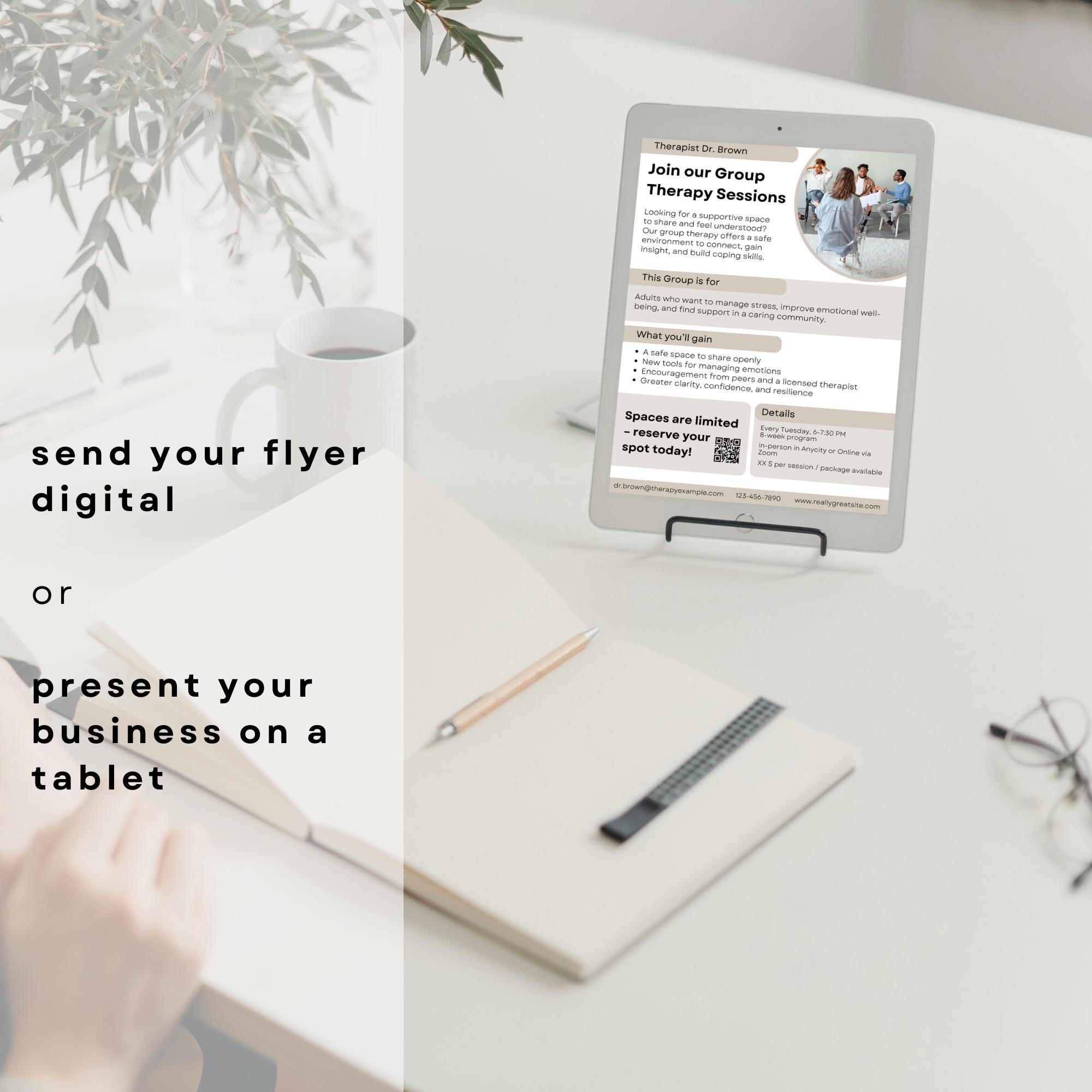 Group Therapy Flyer Template Canva, Editable Marketing Material for ...