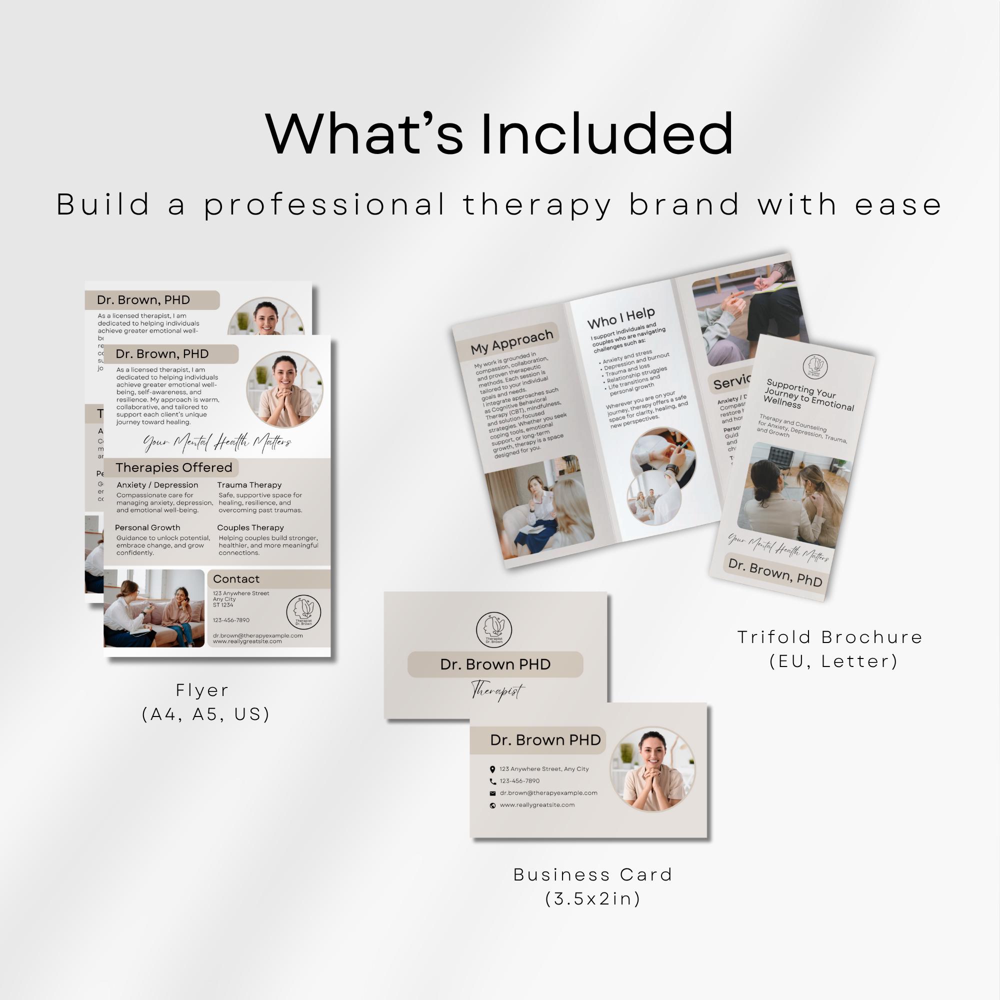 Therapist Flyer and Brochure Bundle, Mental Health Marketing Set ...