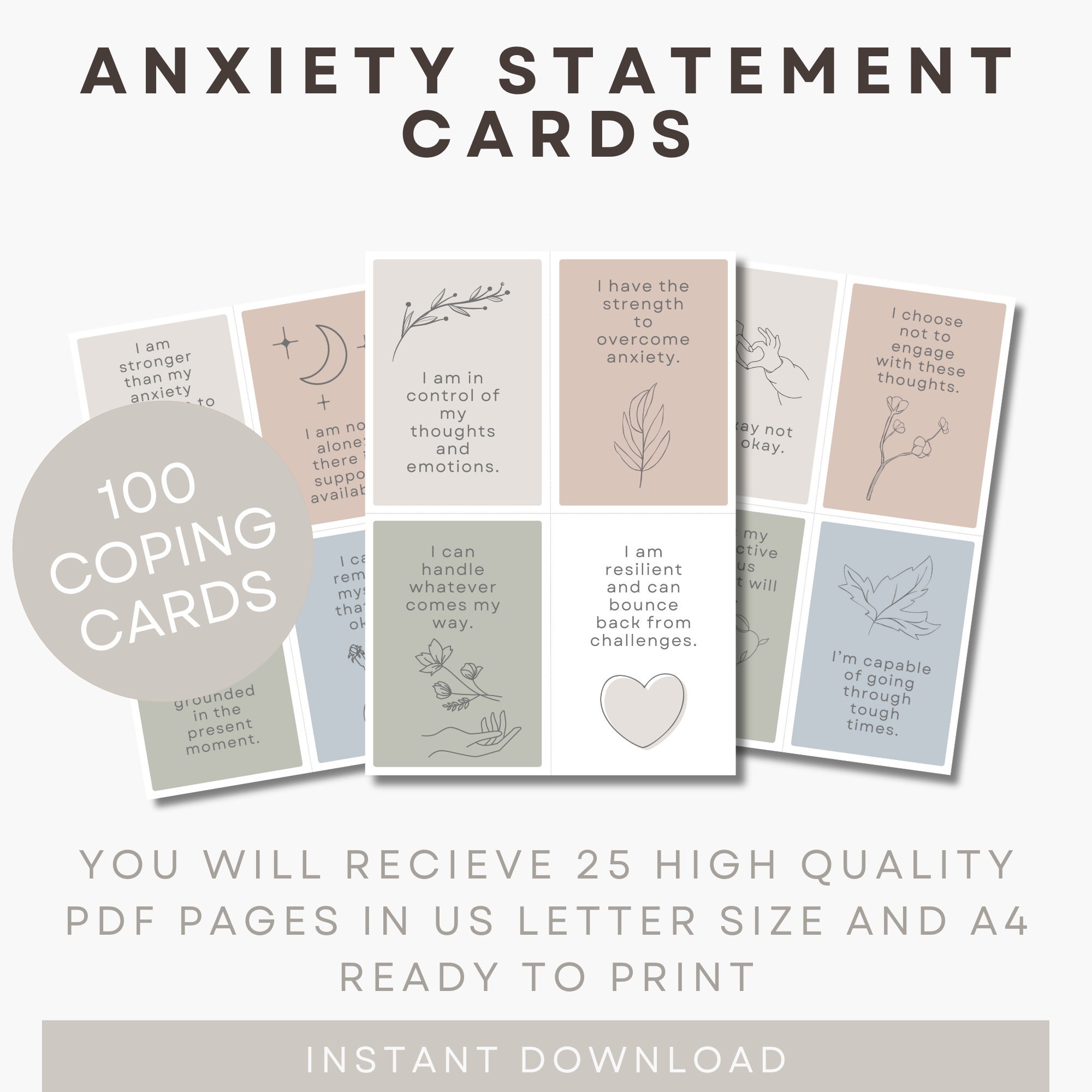 Printable Anxiety Statement Cards Affirmation Anxiety Release Coping ...