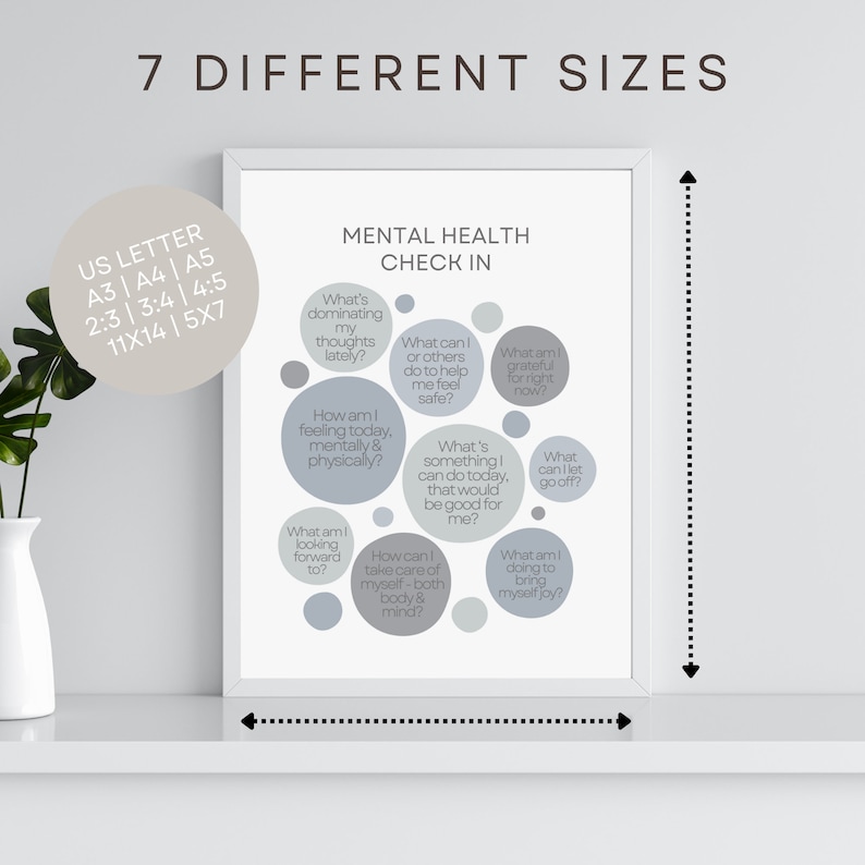 Daily Mental Health Check in Poster, Self Reflection Therapy Office ...